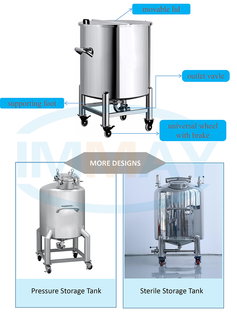 500L Lid Open Sanitary Stainless Steel Liquid Cream Storage Tank - IMMAY